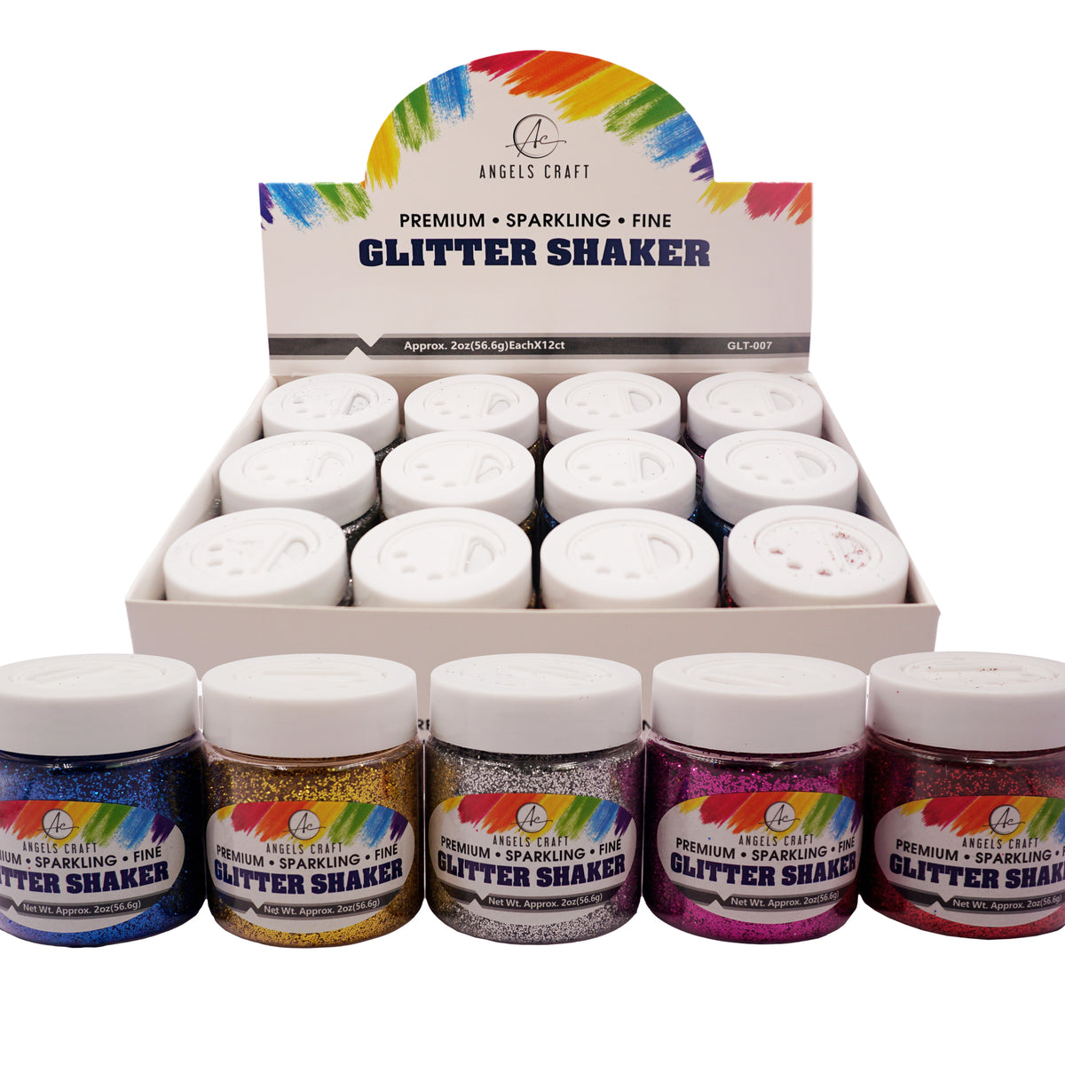 Angels Craft 12 Count Glitter Shakers - Assorted Primary Colors