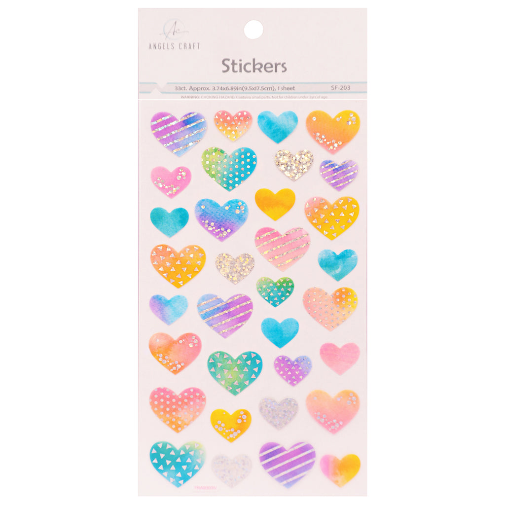 Angels Craft Paper Stickers: Watercolor Hearts (33 Stickers Total)