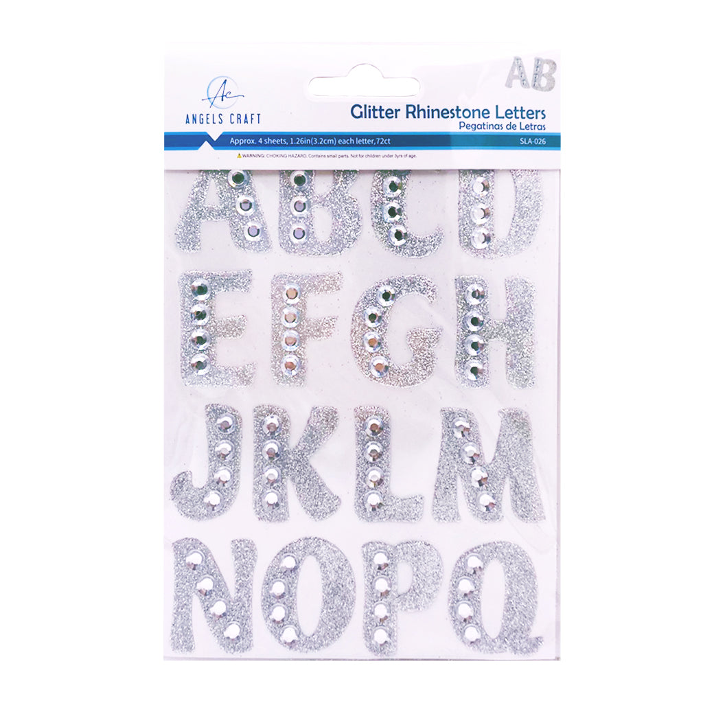 Angels Craft Glitter Letters w/ Rhinestone Stickers (72 Stickers Total